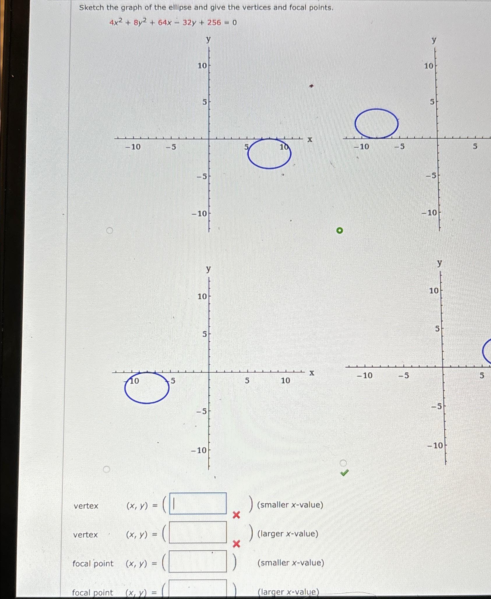 Solved Sketch the graph of the ellipse and give the vertices | Chegg.com