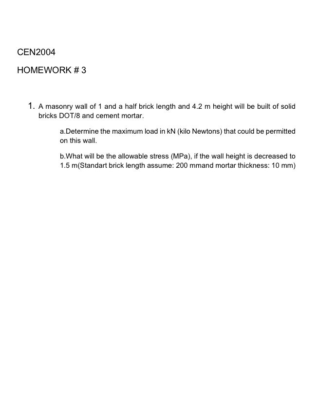 Solved CEN2004HOMEWORK # 3A masonry wall of 1 ﻿and a half | Chegg.com
