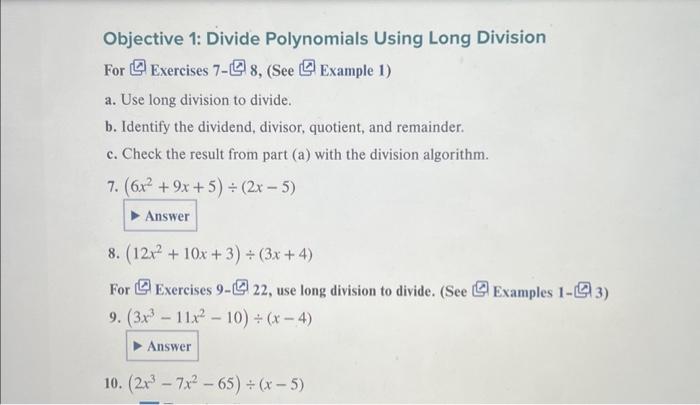 Solved Objective 1: Divide Polynomials Using Long Division | Chegg.com