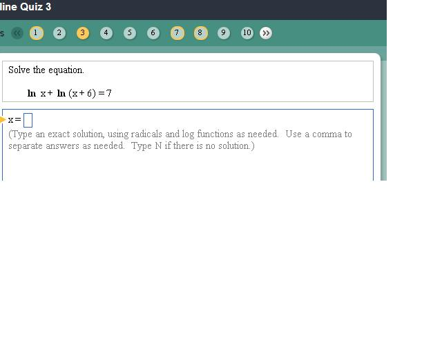 Solved Solve the equation. ln x + ln (x + 6) = 7 x = | Chegg.com