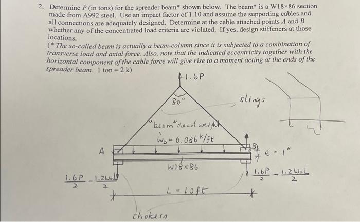 Solved 2. Determine P (in tons) for the spreader beam* shown | Chegg.com