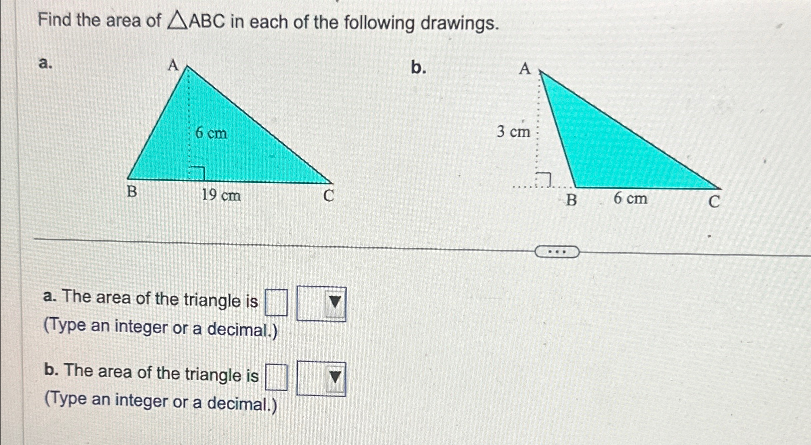 Solved Find the area of ????ABC ﻿in each of the following | Chegg.com