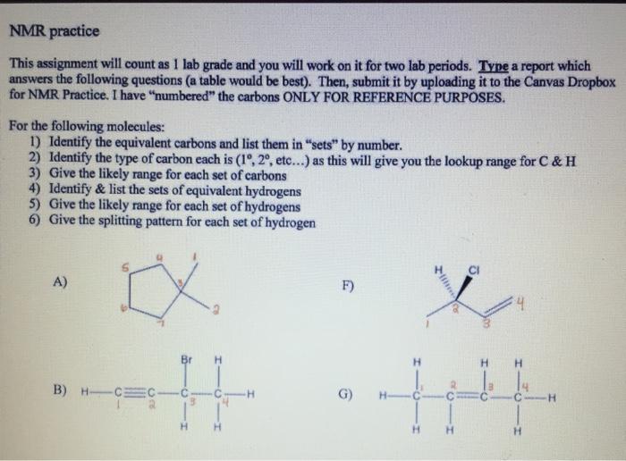 Solved NMR practice This assignment will count as I lab | Chegg.com