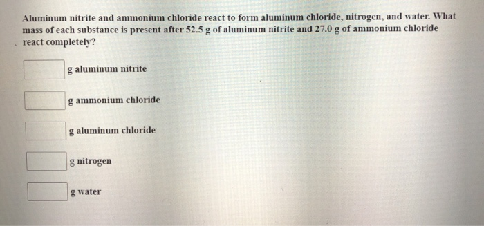 Solved Aluminum nitrite and ammonium chloride react to form | Chegg.com