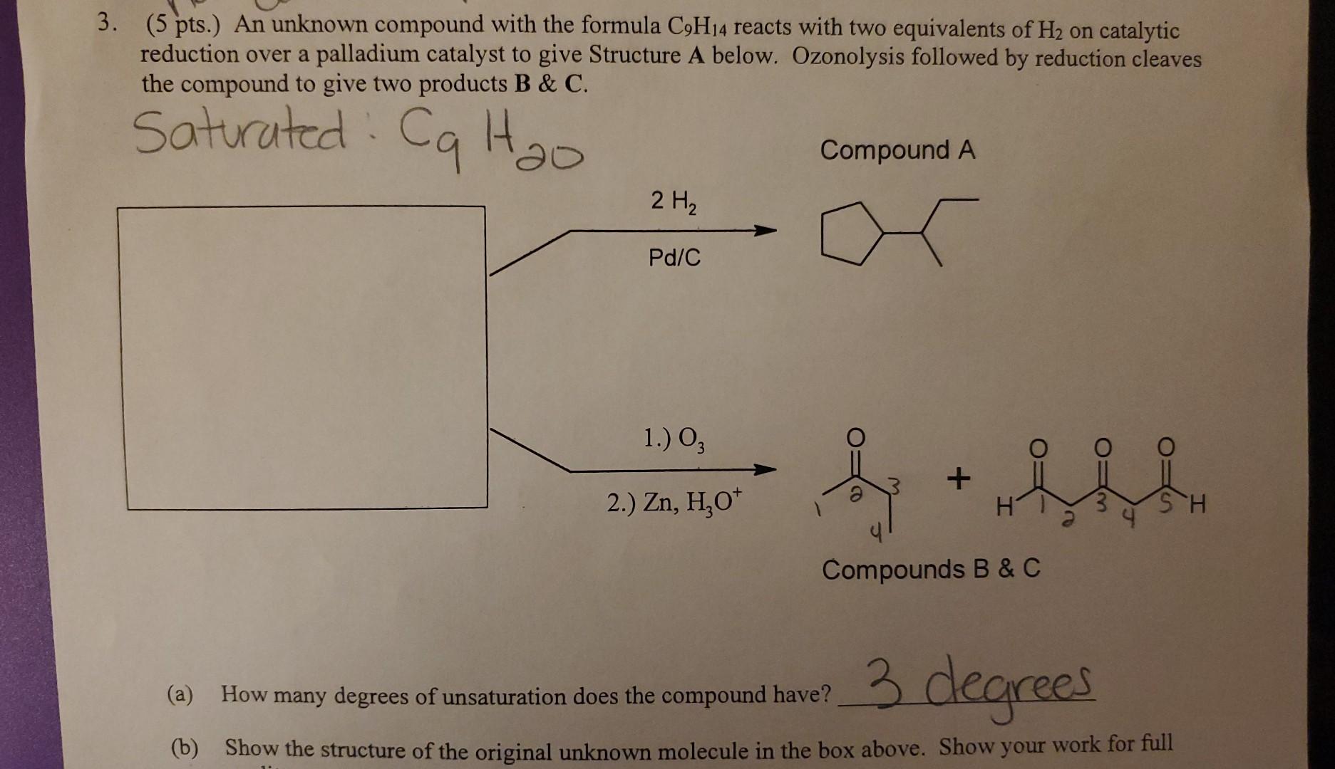 Solved (5 pts.) An unknown compound with the formula C9H14 | Chegg.com