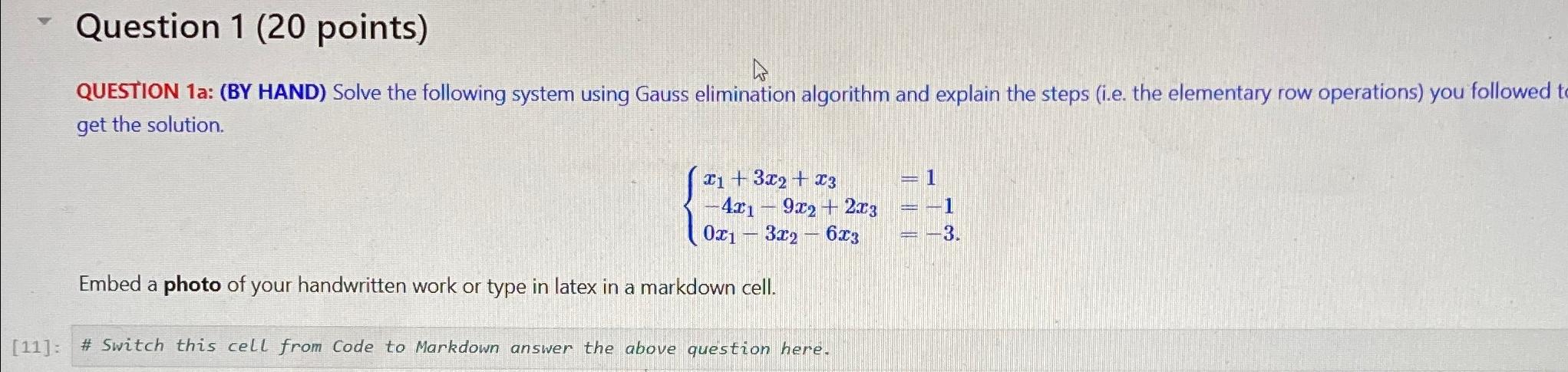 Solved Question 1 20 ﻿points Question 1a By Hand ﻿solve