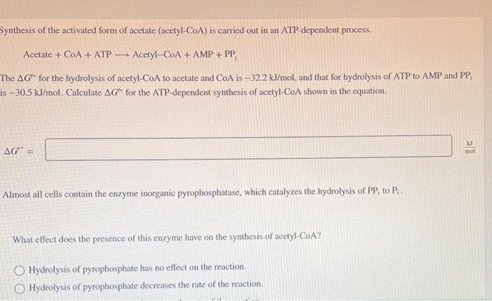 Solved Synthesis of the activated form of acetate | Chegg.com