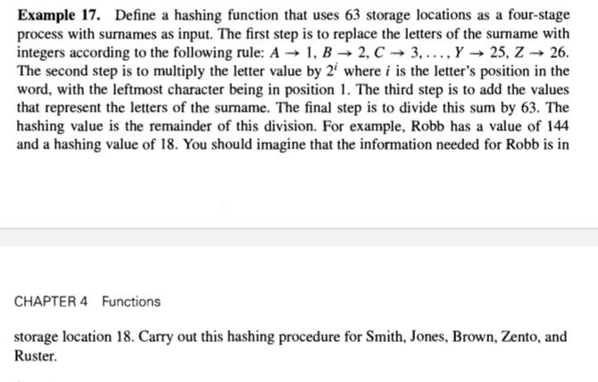 Solved Example 17. Define a hashing function that uses 63 | Chegg.com