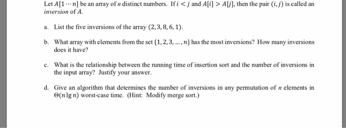 Solved Let A 1n Be An Array Of N Distinct Numbers Ifi