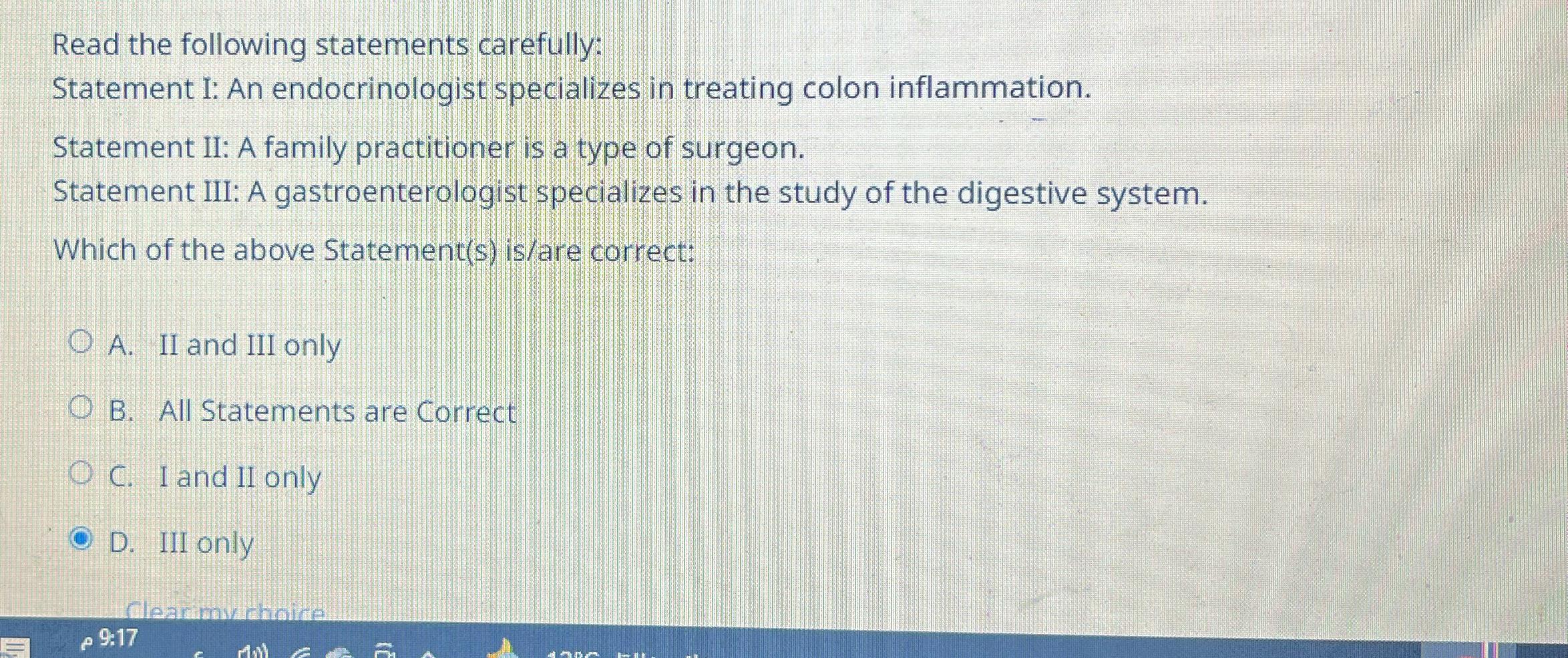 Solved Read the following statements carefully:Statement I: | Chegg.com