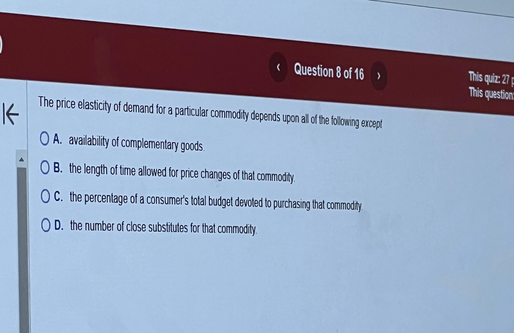 Solved Question 8 ﻿of 10This quir:27This questionThe price | Chegg.com