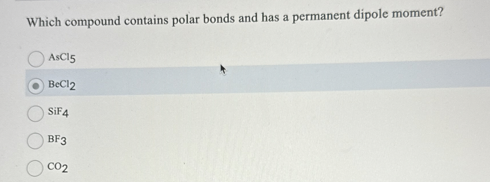 Solved Which compound contains polar bonds and has a | Chegg.com