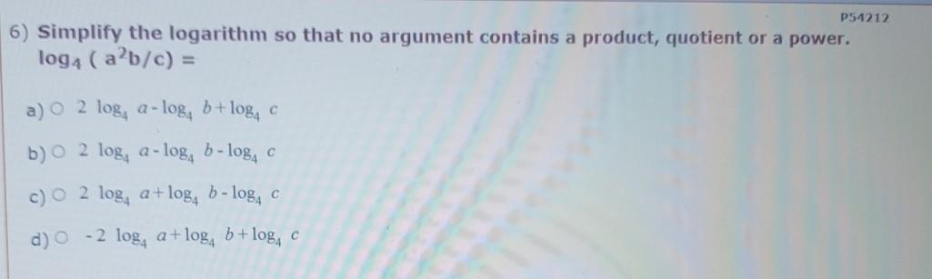 Solved 1) Use log 2 = a, log 3 = b to evaluate log (216). a) | Chegg.com