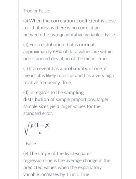 Solved True Or FalseWhen the correlation coefficient is | Chegg.com