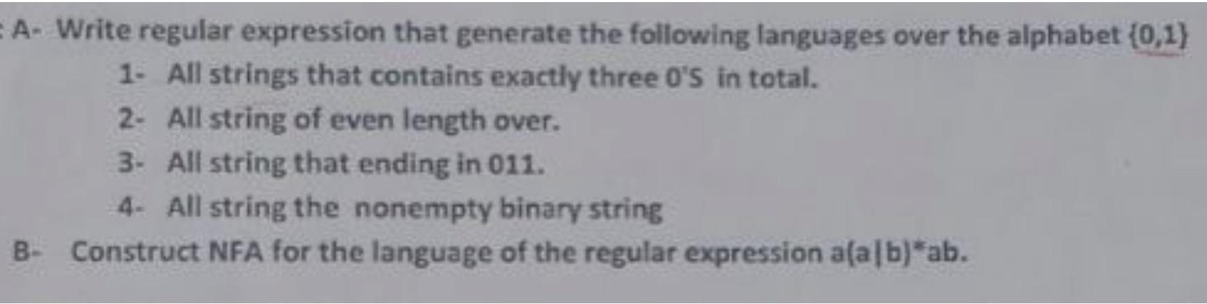 Solved A- ﻿Write regular expression that generate the | Chegg.com