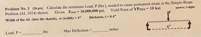 Solved Problem No. 3 (20-pts) Calculate the minimum Load, P | Chegg.com