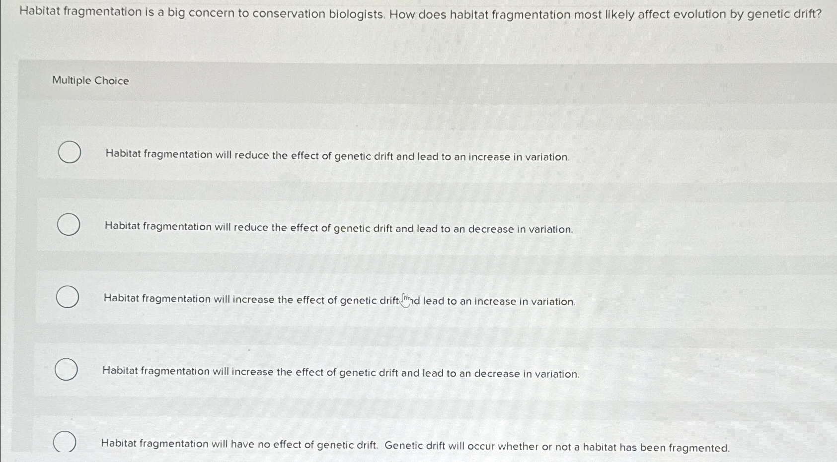Solved Habitat fragmentation is a big concern to | Chegg.com