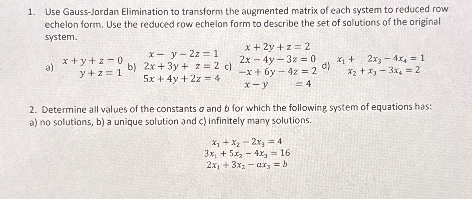 Solved Use Gauss-Jordan Elimination to transform the | Chegg.com
