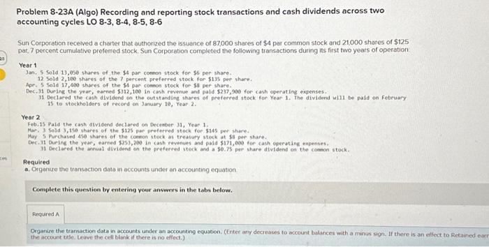 Solved Problem 8-23A (Algo) Recording and reporting stock | Chegg.com