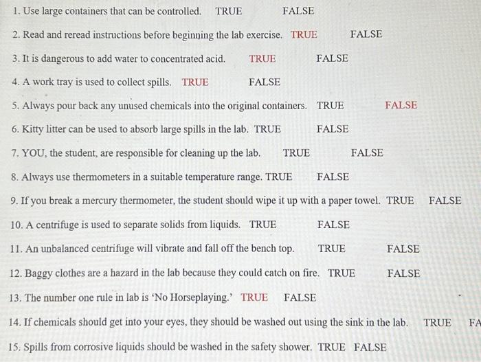 Solved 1. Use large containers that can be controlled. TRUE | Chegg.com