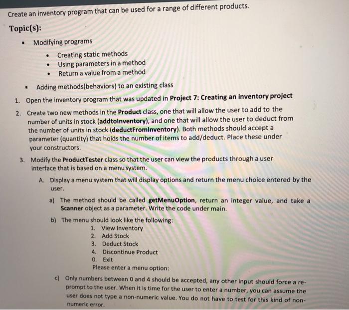Solved . . . Create an inventory program that can be used | Chegg.com
