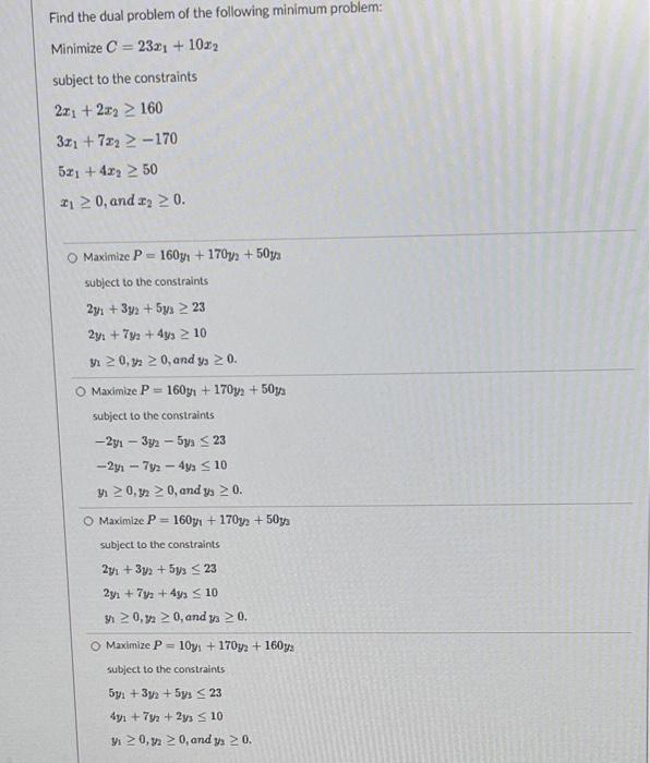 Solved Find the dual problem of the following minimum | Chegg.com