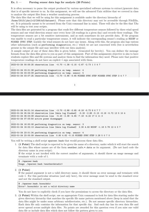 Ex. 1 Parsing sensor data loys for analysis (20 | Chegg.com
