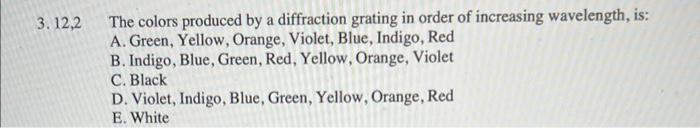 Solved 12,2 The colors produced by a diffraction grating in | Chegg.com