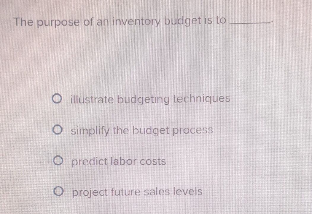 [Solved]: The purpose of an inventory budget is to illustra