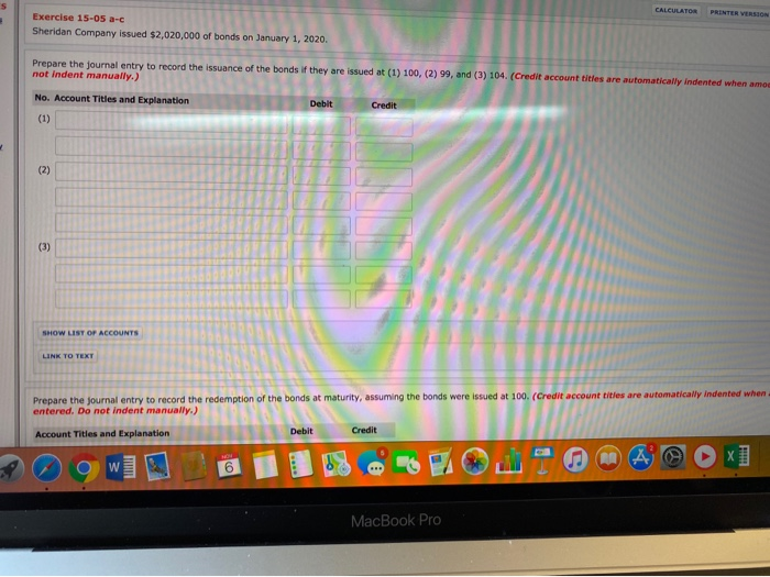 Solved CALCULATOR PRINTER VERSION Exercise 15-05 a-c | Chegg.com
