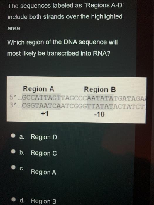 Solved The sequences labeled as “Regions A-D" include both | Chegg.com