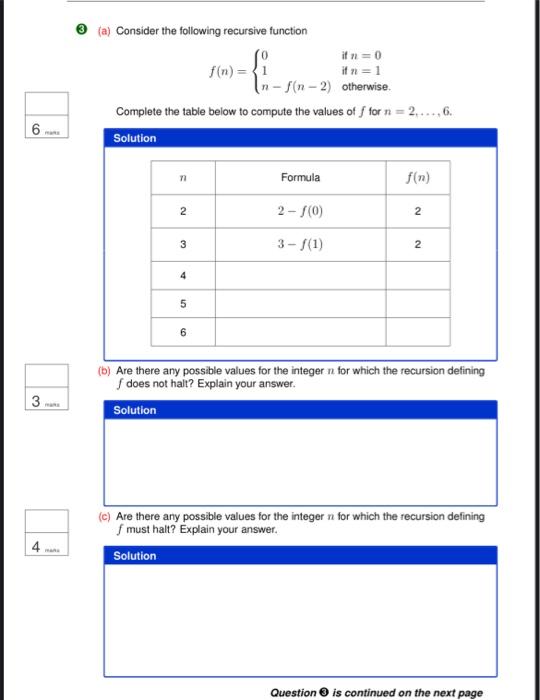 Solved (a) Consider the following recursive function | Chegg.com