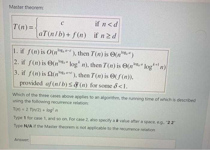 Solved Master theorem: C с T(n)= . if n | Chegg.com