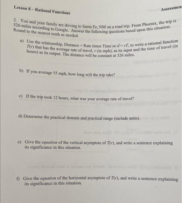 Solved Lesson 8 - Rational Functions 2. You and your family | Chegg.com