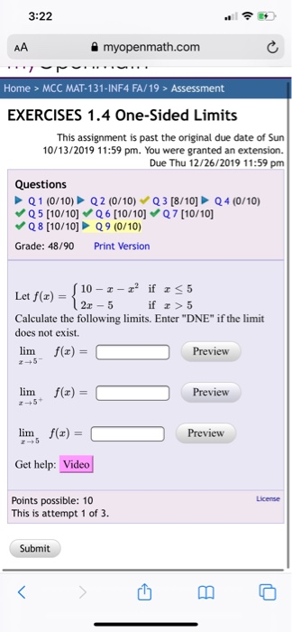 Solved 3:22 AA myopenmath.com Q7 [10/10] Q5 [10/10] 26 | Chegg.com