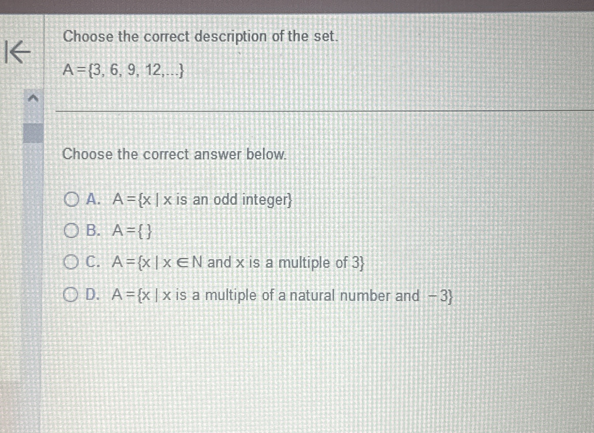 Solved Choose the correct description of the | Chegg.com