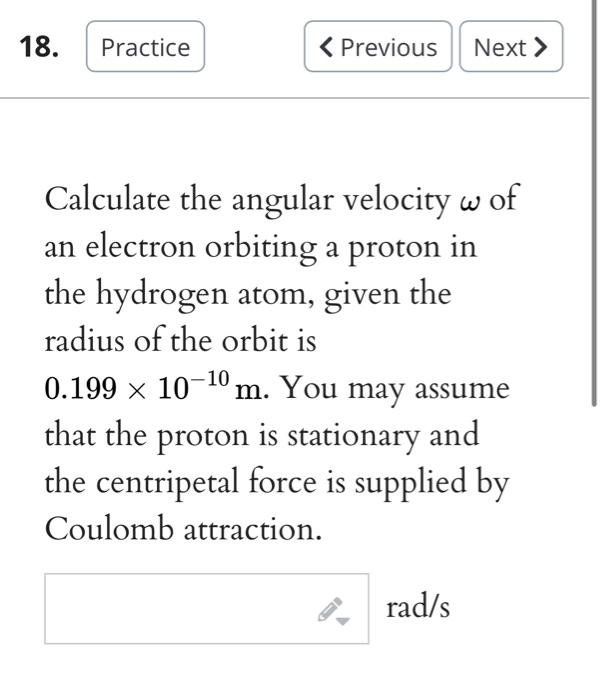 Solved Calculate The Angular Velocity ω Of An Electron