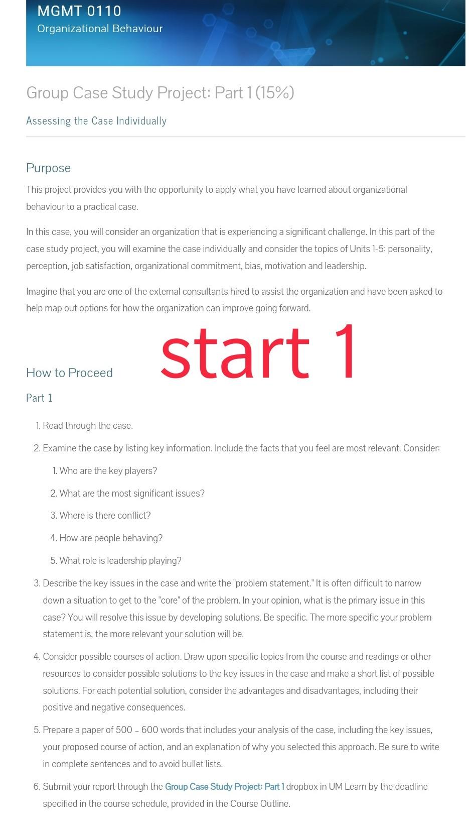Solved Group Case Study Project: Part 1(15%) Assessing the | Chegg.com