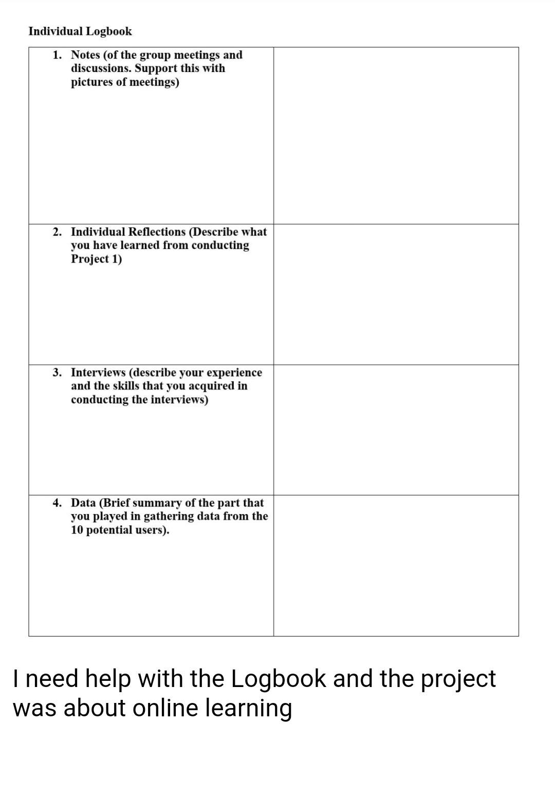 Solved Individual Logbook 1. Notes (of the group meetings | Chegg.com