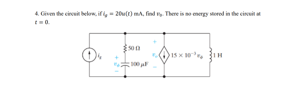Solved Given the circuit below, if ig=20u(t)mA, ﻿find v0. | Chegg.com