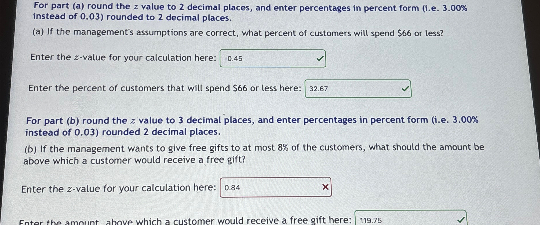 Solved For part (a) ﻿round the z ﻿value to 2 ﻿decimal | Chegg.com