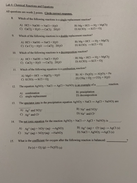 Solved Lab 4. Chemical Reactions and Equations All questions | Chegg.com
