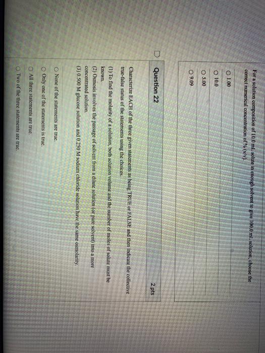 Solved Choose the correct numerical value for the molarity | Chegg.com