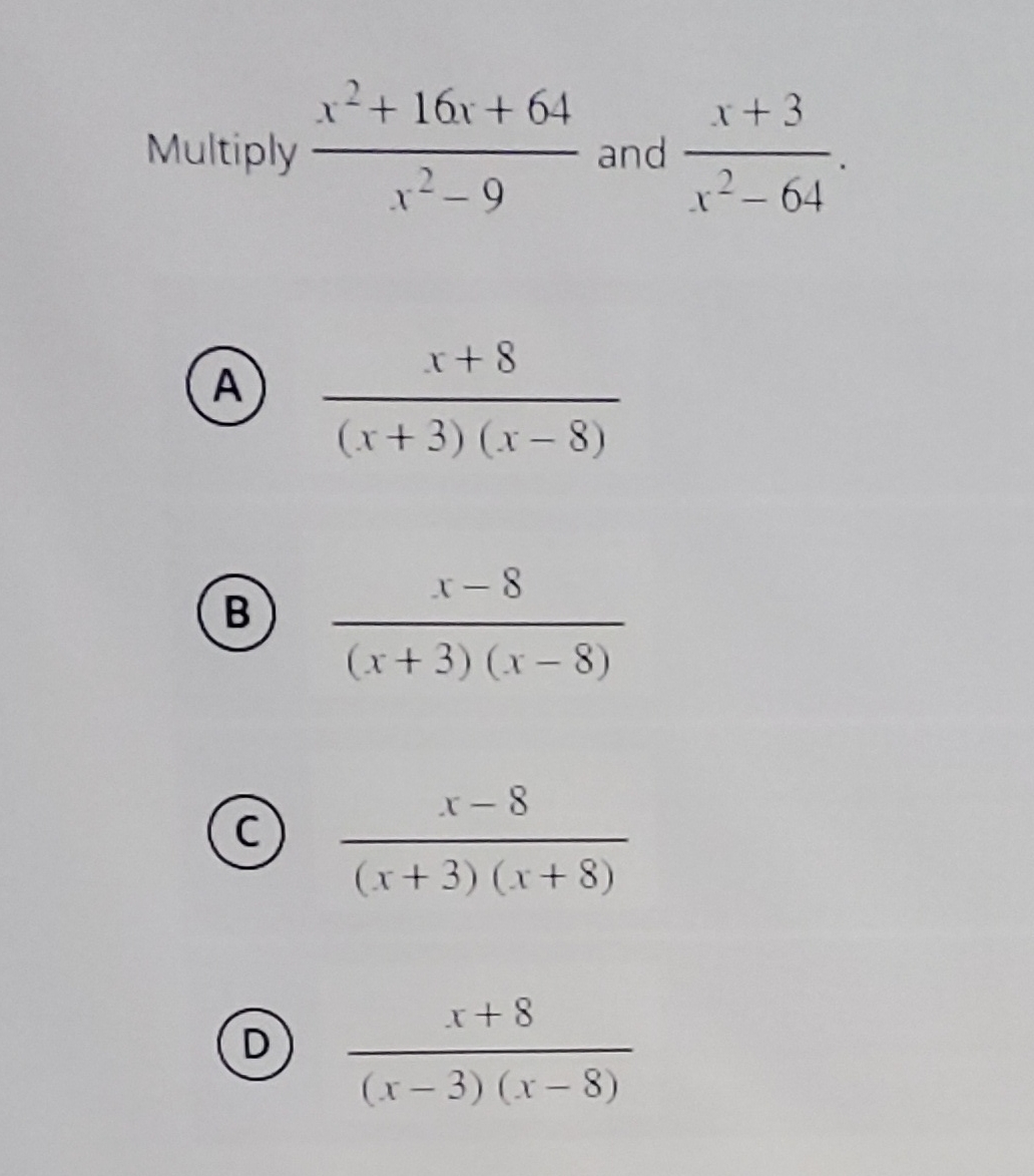 Solved Multiply x2+16x+64x2-9 ﻿and | Chegg.com