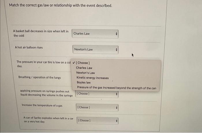 Solved Match the correct gas law or relationship with the | Chegg.com
