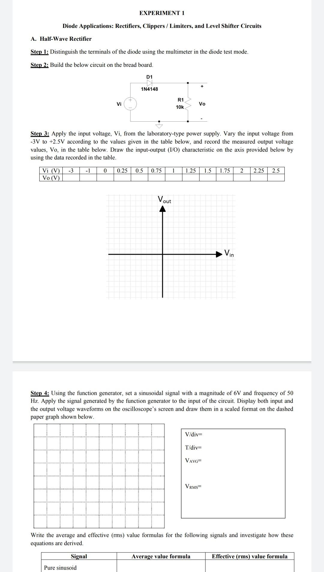 Solved EXPERIMENT 1 Diode Applications: Rectifiers, Clippers | Chegg.com
