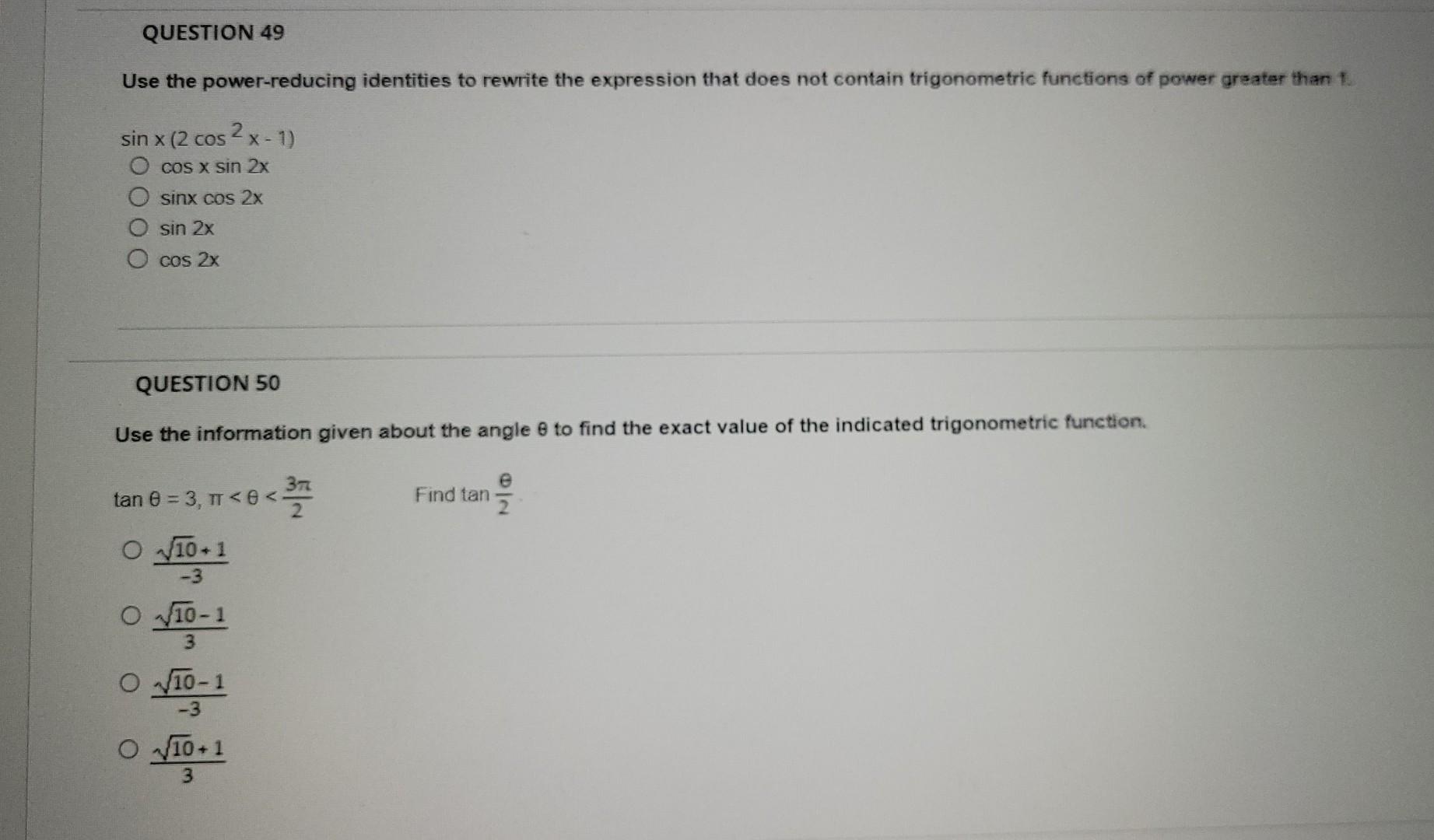 Solved Use the power-reducing identities to rewrite the | Chegg.com