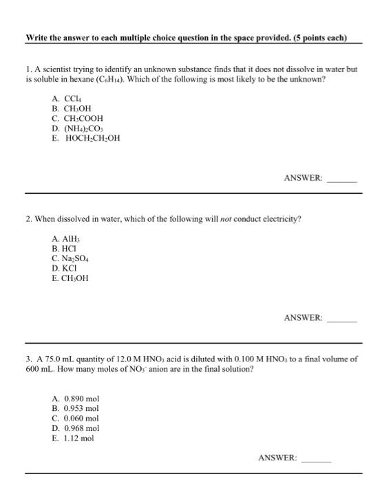 Solved Write the answer to each multiple choice question in | Chegg.com