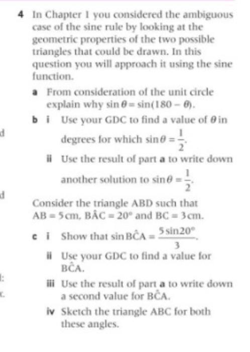 Solved 4 In Chapter 1 you considered the ambiguous case of | Chegg.com
