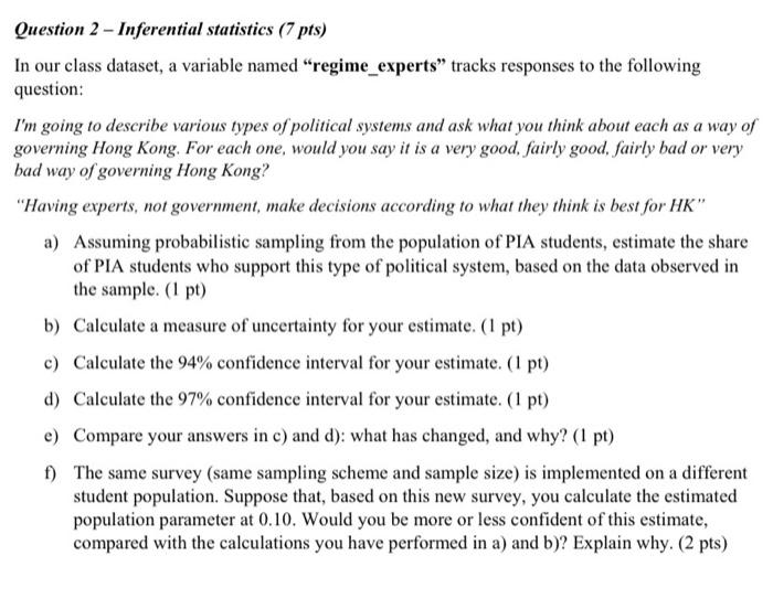 Solved Question 2 - Inferential statistics (7 pts) In our | Chegg.com